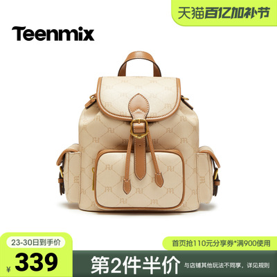 天美意2026春新款商场同款印花拉链休闲时尚双肩包XX3246AX6