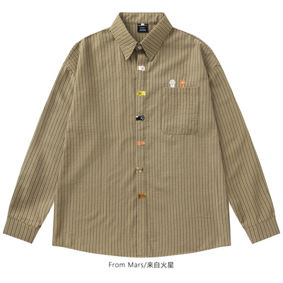 太清爽了条纹清新宽松长袖衬衫