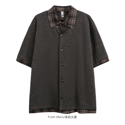 别想太多假两件宽松短袖衬衫