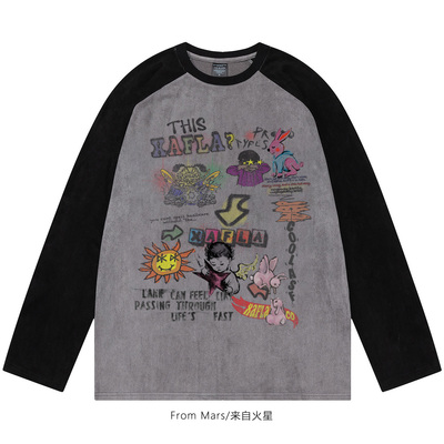 宽松休闲圆领长袖T恤情侣BF