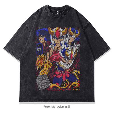 强大自己做旧水洗宽松短袖T恤BF