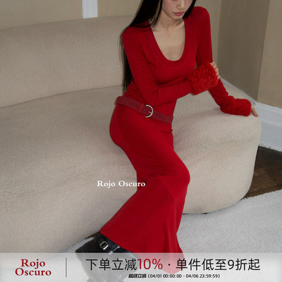 Rojooscuro正红圣诞U领连衣裙