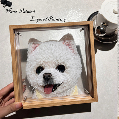宠物亚克力立体画丙烯写实定制肖像礼物画框头像全身分层猫猫狗狗