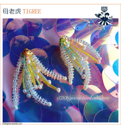 tigress 独立原创设计  纯手工串珠仙仙流苏耳环