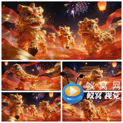 S7387国潮舞狮 戏狮节日春节喜庆 元旦 春晚文艺汇演背景视频素材