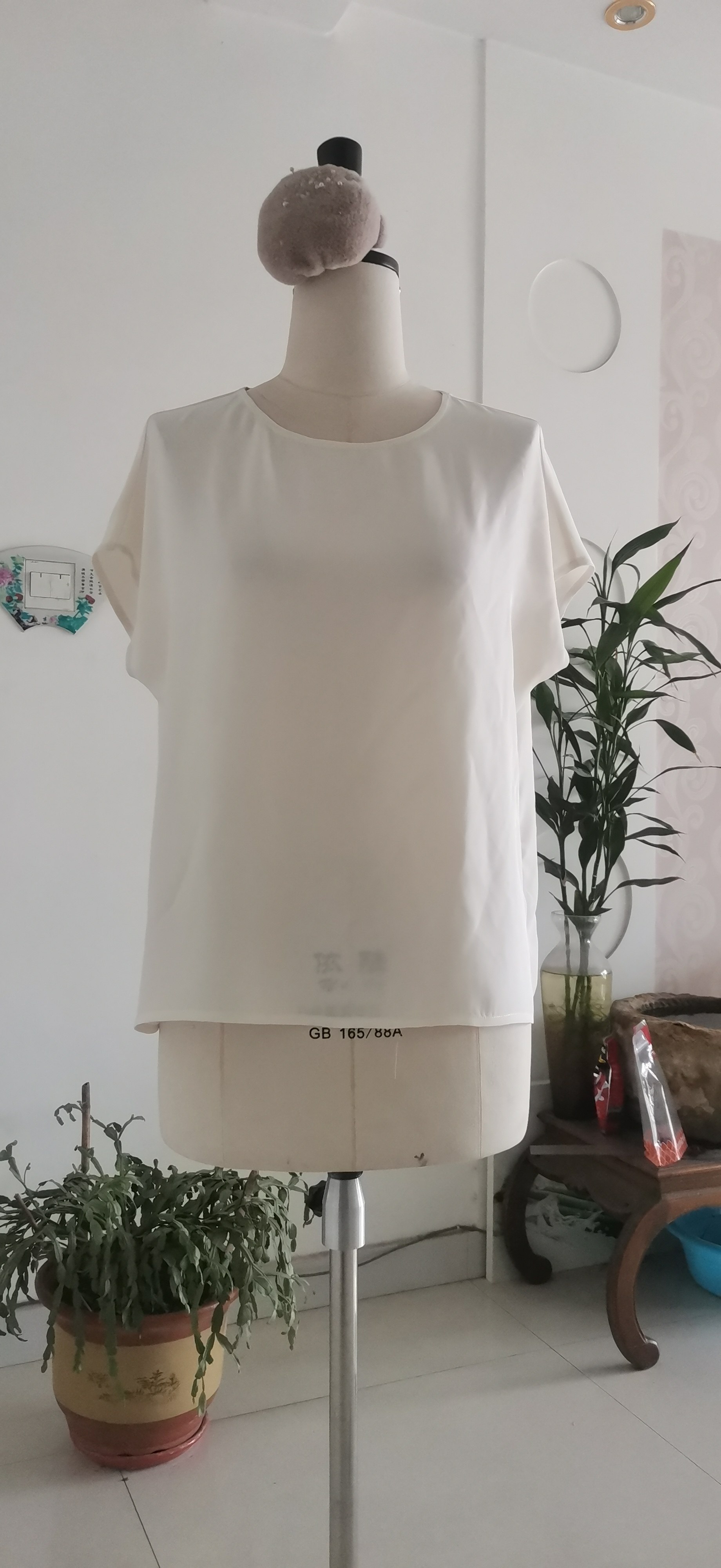 润渊/真丝双乔简约圆领夏季新款连袖T恤女