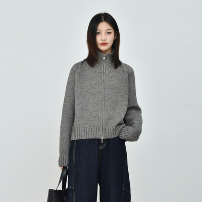 JWSZ“佰搭神器”立领双拉链毛衣外套外穿内搭通勤针织开衫上衣