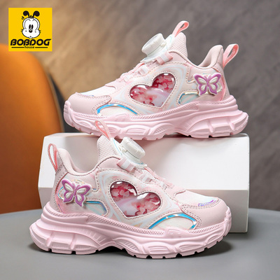 巴布豆女童运动鞋2025新款春秋皮面儿童跑步鞋软底女孩休闲鞋童鞋