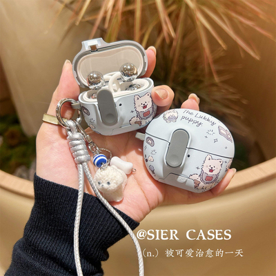 卡通萌系可爱萨摩耶小狗适用华为freeclip2代耳机壳锁扣自动弹盖蓝牙freebudsPro5/7i防摔套clip耳夹二代保护