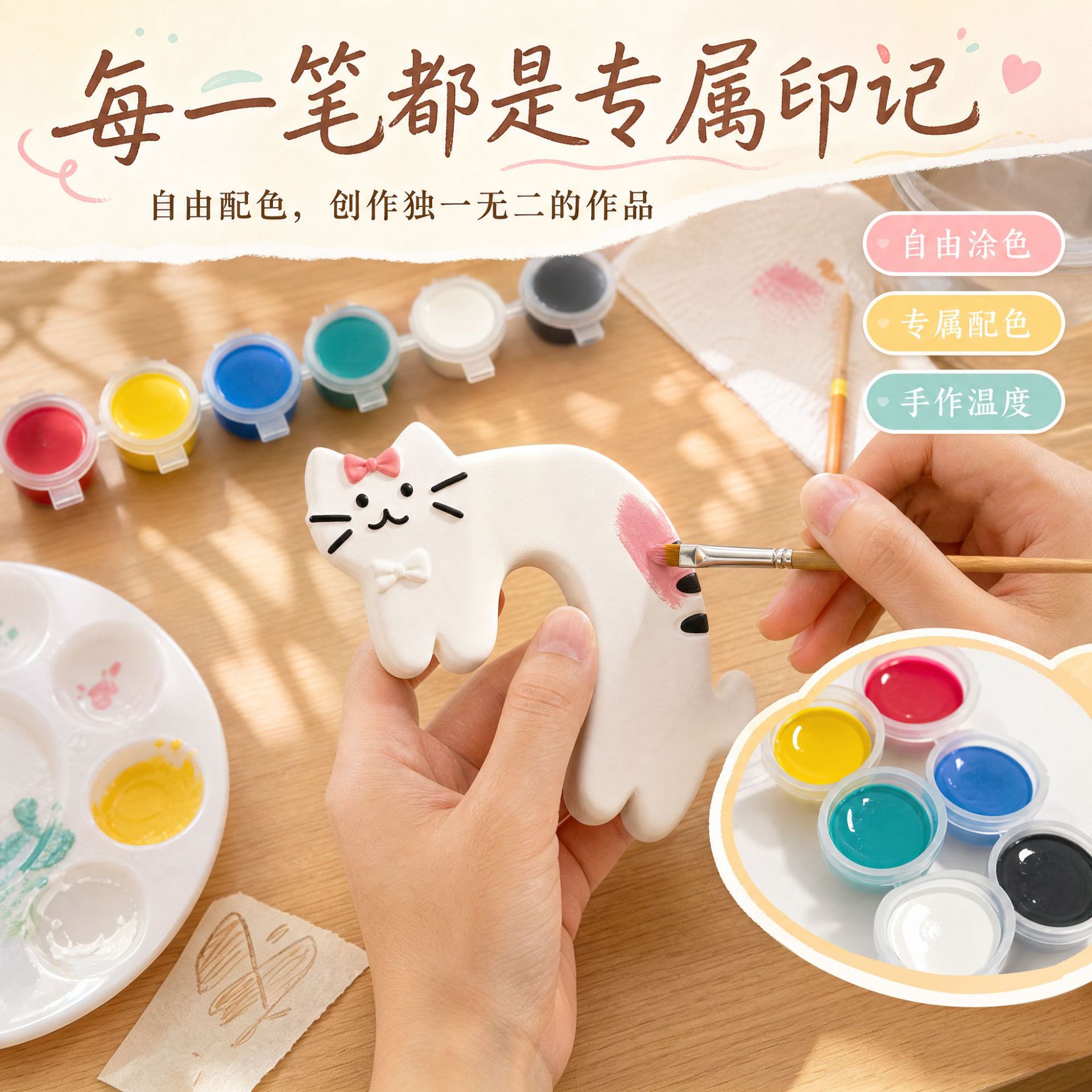 手工DIY涂色小猫香薰卡片可爱卡通配色创意作品涂鸦手工制作装饰