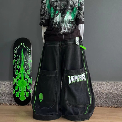 欧美跨境jnco街头嘻哈hiphop水洗牛仔裤男刺绣时尚宽松牛仔长裤