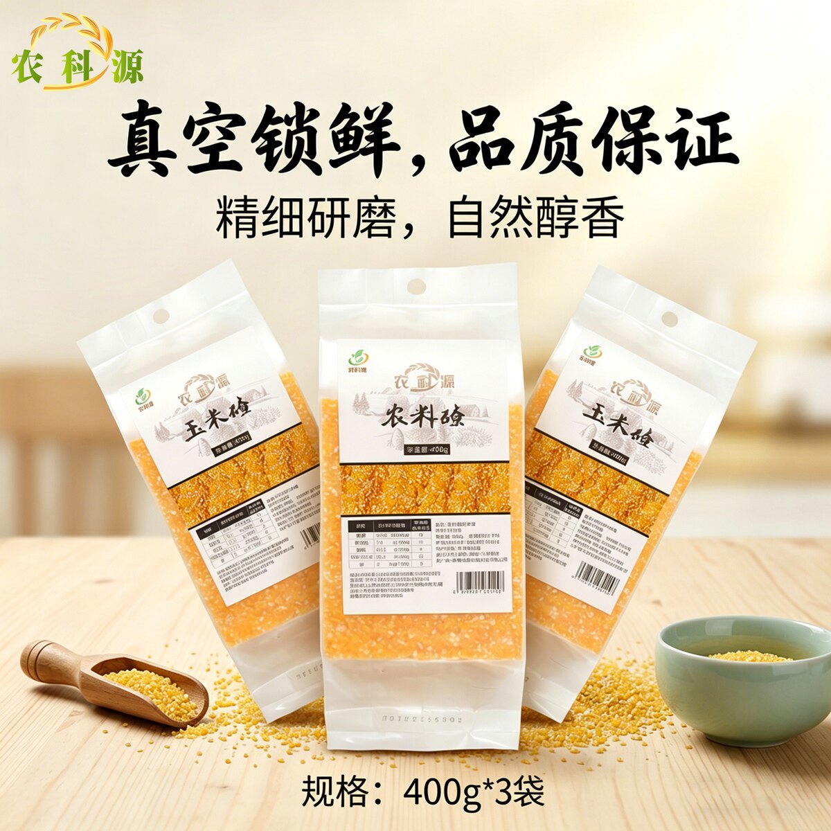 农科源 精品玉米渣玉米糁玉米碴 400g*3袋真空装