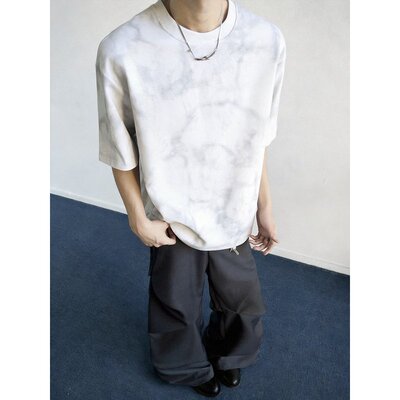 复古高街做旧扎染印花短袖T恤男潮牌夏季新款街头风百搭休闲上衣