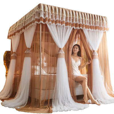 防尘顶双层纱宫廷蚊帐落地式通用
