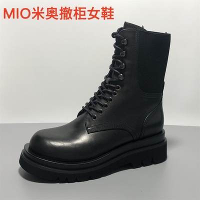 MIO米奥正品撤柜断码女靴英伦风真皮马丁靴女冬季厚底粗跟短靴潮