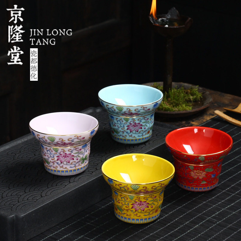 京隆堂 珐琅彩陶瓷茶漏茶滤 创意茶叶过滤网泡茶器架功夫茶具配件