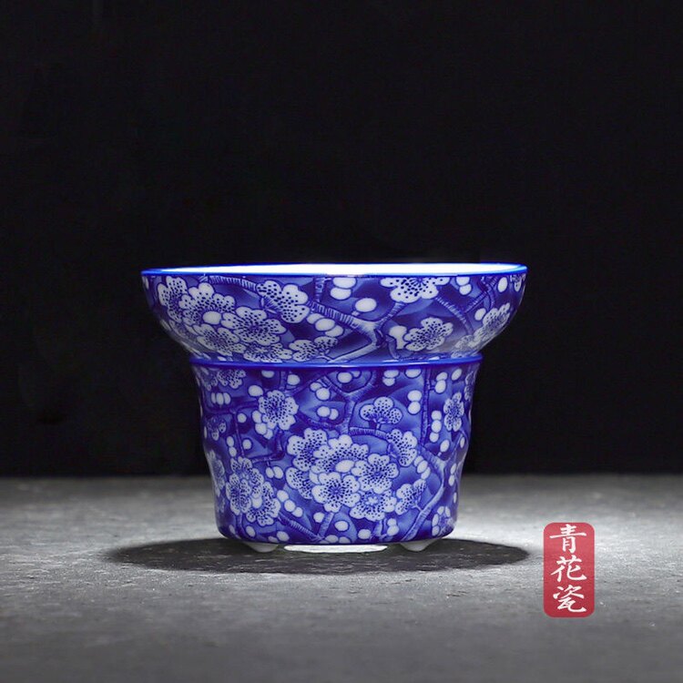 京隆堂 青花茶具青花瓷茶漏 茶滤套装陶瓷功夫茶具茶叶过滤器茶渣