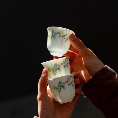 素烧白瓷主人杯单个男家用陶瓷功夫茶杯创意个人品茗杯小茶碗茶具