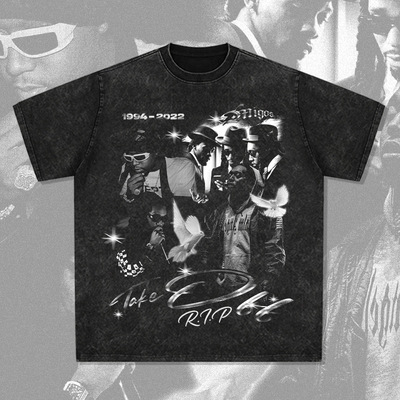 欧美嘻哈说唱复古印花水洗短袖潮