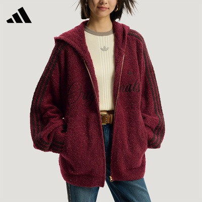 Adidas阿迪达斯新年款红色外套运动休闲连帽卫衣宽松潮上衣KT0718