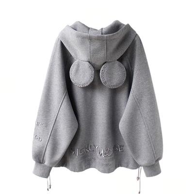 字母刺绣拉链连帽女卫衣外套