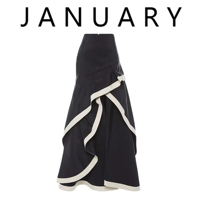 设计感荷叶边高腰显瘦半身裙女夏