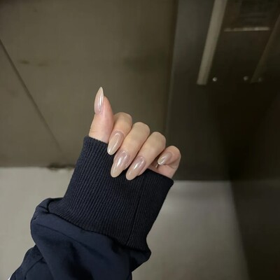 Hailey海莉裸色珍珠粉手工穿戴甲成品简约高级感美甲甲片百搭显白