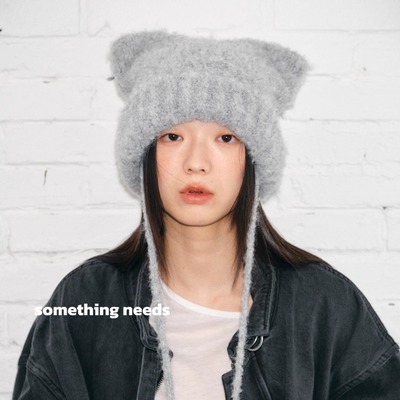 可爱小猫立耳毛绒堆堆帽女冬