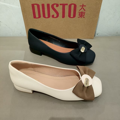 大东单鞋女鞋2025秋季新款时尚优雅平跟方头蝴蝶结浅口单鞋3029