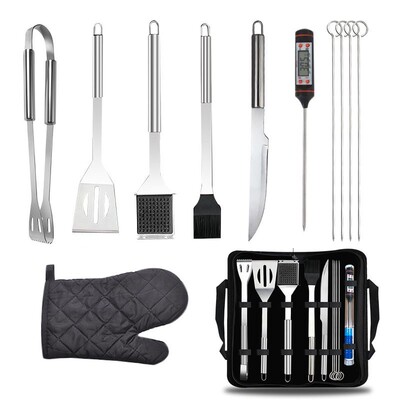 烧烤工具套装带温度计11件套BBQ户外烤具组合烤签烤炉跨境