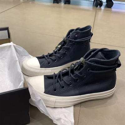 CONVERSE ALLSTAR匡威秋冬黑色牛皮革加绒高帮运动休闲鞋A11156C