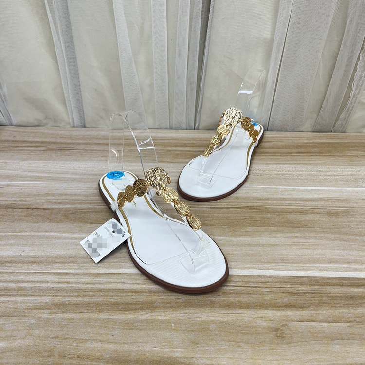 外贸原单女鞋shoes金币人字拖平底夹趾拼色时尚百搭舒适凉拖鞋