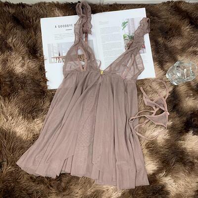 剪标出口sexy sleepwear情趣睡衣透明制服吊带网纱花边诱惑开叉裙