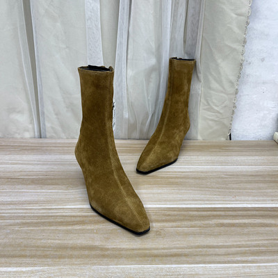 尖头真皮细高跟侧拉链短靴瘦瘦靴