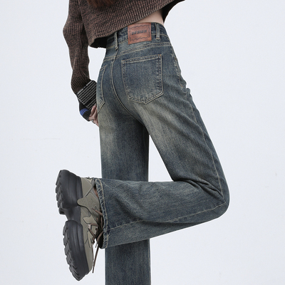 窄版阔腿裤女新款直筒牛仔裤