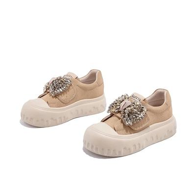 休闲风平底小圆头蝴蝶结水钻