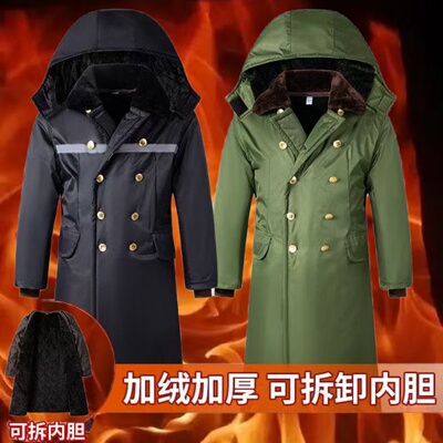 冬季加绒棉大衣绿大氅加绒加厚长款大棉袄冷库棉衣防水防风大棉衣