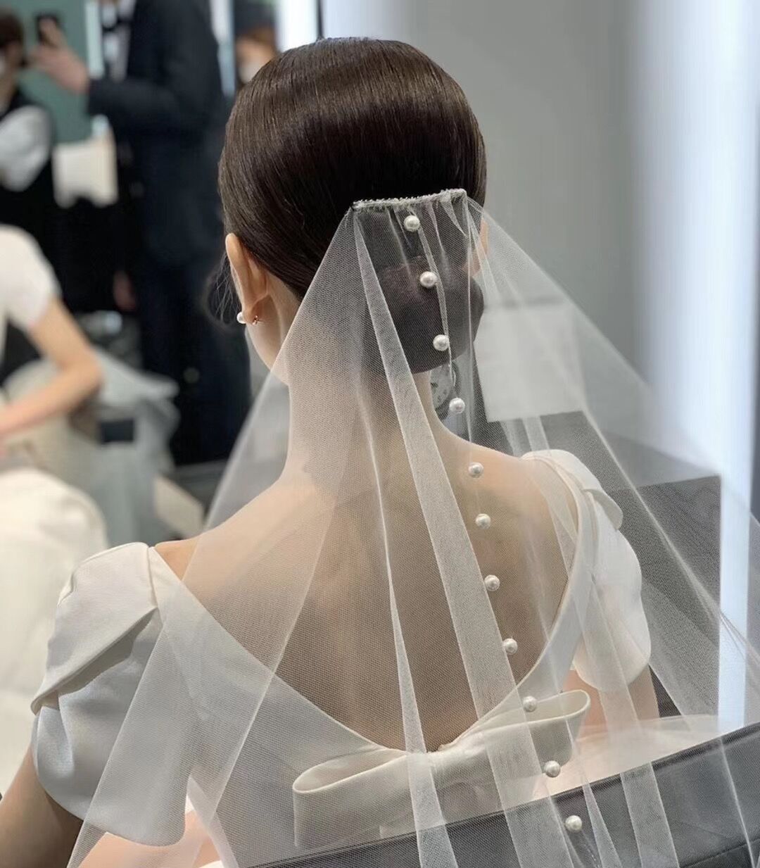 简约气质款韩版珍珠点缀有发梳新娘婚礼头纱婚纱礼服配件结婚拍照