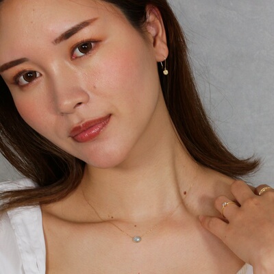 日本代购 Ginza Rim乳白色海蓝宝石吊坠 18K黄金项链锁骨链女百搭