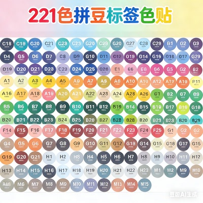 拼豆DIY手工mard同色号贴纸221色瓶子专用色号圆型不干胶直径1.8