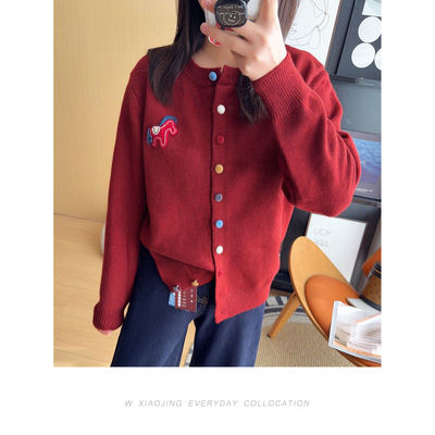 【DY】新年小马！秋冬新款彩色扣子毛衣外套女宽松显瘦内搭针织衫