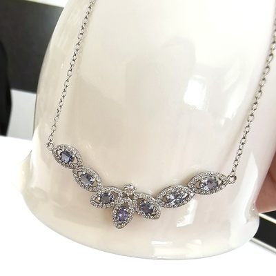 D1641# S925纯银镶嵌坦桑石项链 梦幻蓝紫水晶 聚会款 可选