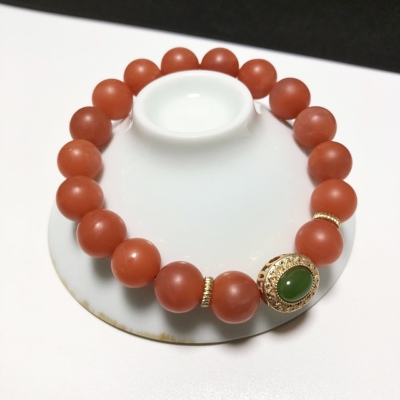 S1343# 天然保山南红满色满肉柿子红单圈手链10.3mm 总重26.95克