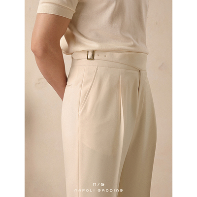 夏季老钱风廓尔格高腰直筒西裤男