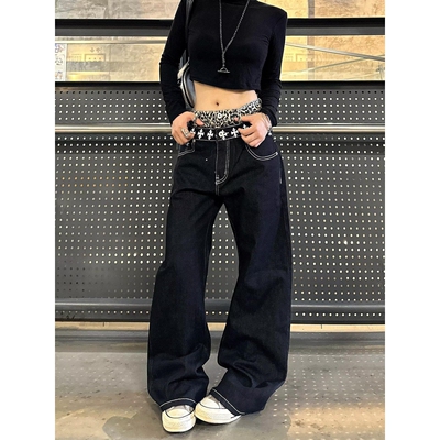 ro风暗黑美式高街水洗弹力微喇牛仔裤拖地裤显瘦bootcut长裤子男