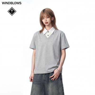 W455高质量假两件夏季短袖衬衫P37黑色灰色M到3XL