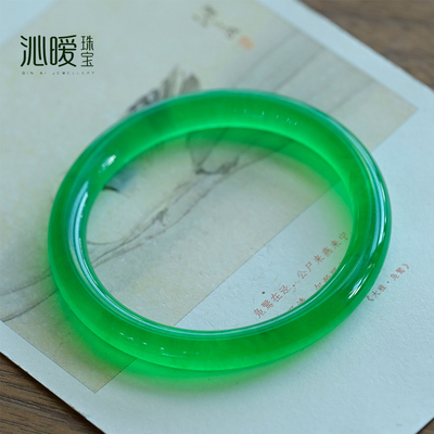 翠绿色手镯女圆条满绿石英岩玉镯子汉服配饰玛瑙玉髓水晶酷似翡翠