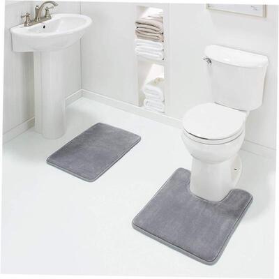 2 Pcs Simple Bathroom Mat Set U Shape Bathroom Carpet Toilet