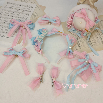 发箍KC边夹粉蓝色蝴蝶结发饰