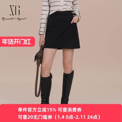 XG/雪歌2025春新款黑色半身裙女